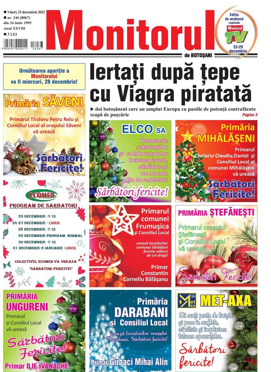 Vineri, 23 decembrie 2022 - Monitorul de Botoșani